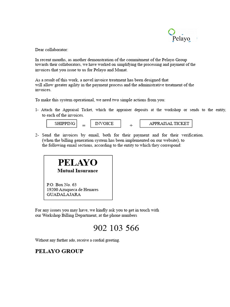 Payment Letter for PELAYO Workshops Invoices.doc | PDF