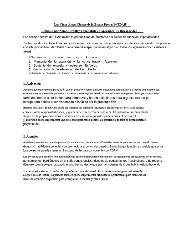 descripción de las escalas de ADHD de Brown | PDF | Desorden ...