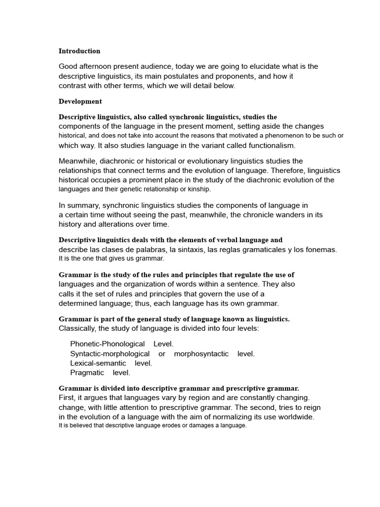 Descriptive linguistics | PDF
