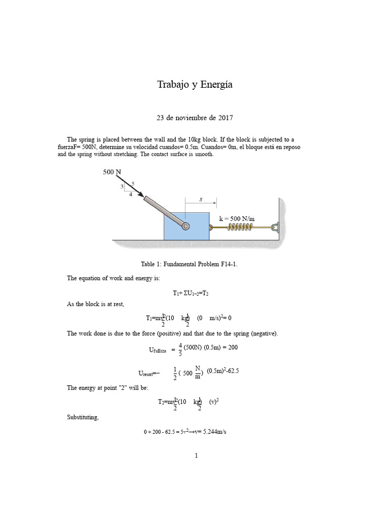 Solved Exercises On Energy and Work Equations | PDF | Force | Friction