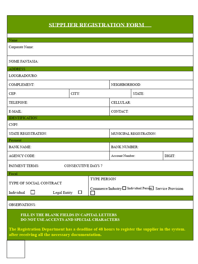 Supplier Registration Form Template | PDF
