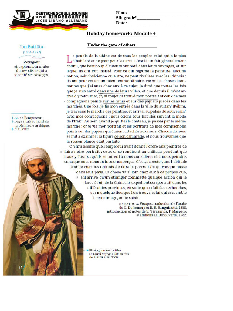 Holiday homework 5th grade module 4 | PDF