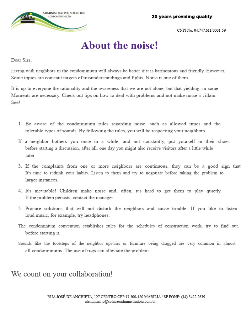 Noise Management Tips for Condominiums | PDF