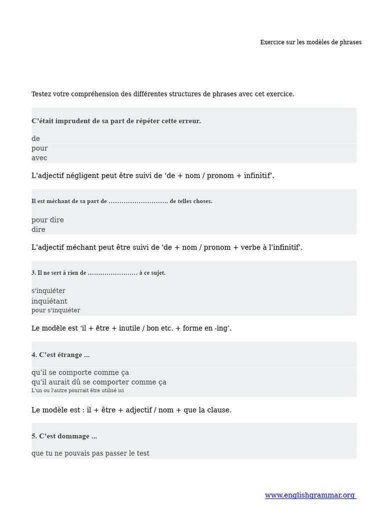 Exercice sur les structures de phrases | PDF | Phrase | Clause
