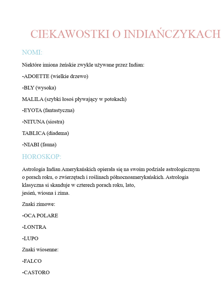 Ciekawostki o Indianach Amerykańskich | PDF