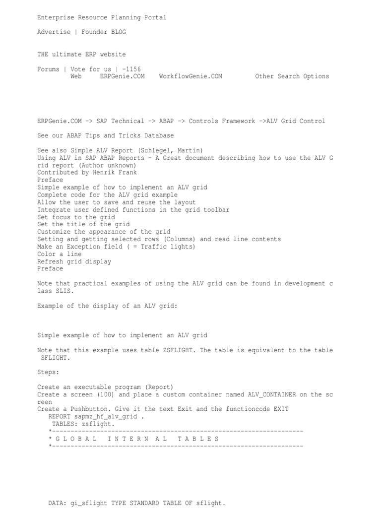 Alv Example | PDF | Parameter (Computer Programming) | Database Index Alv Example | PDF | Parameter (Computer Programming) | Database Index