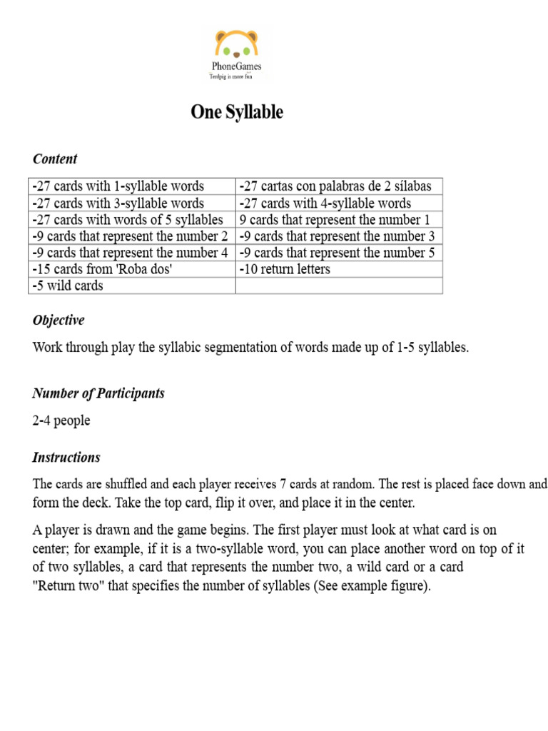 Syllable Card Game for 2-4 Players | PDF