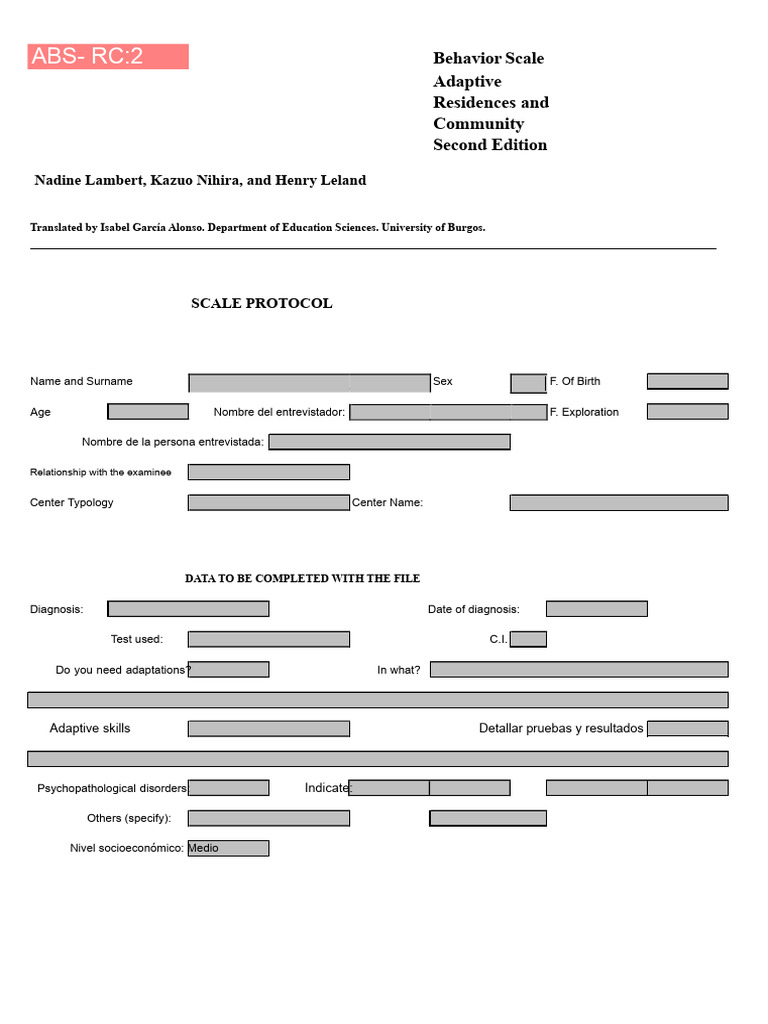 Adaptive Behavior Scale Protocol | PDF | Language Development | Tableware