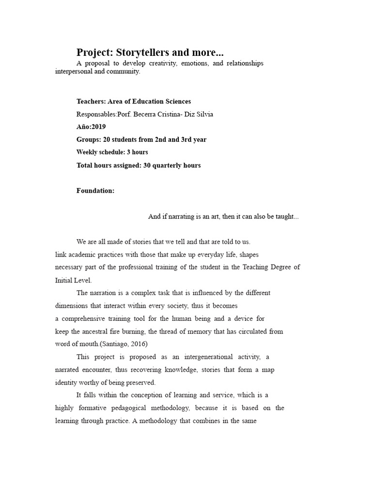 STORYTELLING PROJECT AND SOMETHING MORE | PDF | Storytelling | Narrative