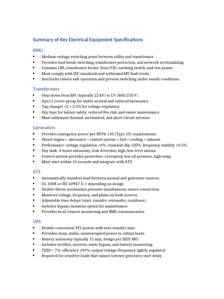 Equipment Key Points Summary | PDF