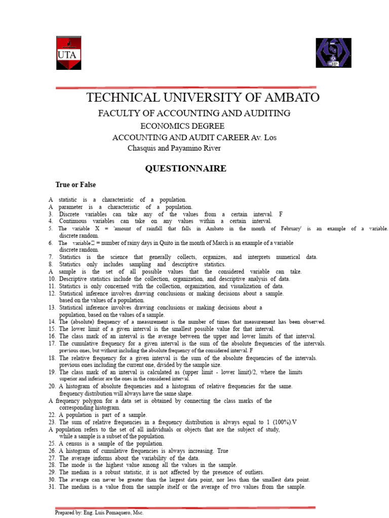 Questionnaire. REAL | PDF | Statistics | Mean