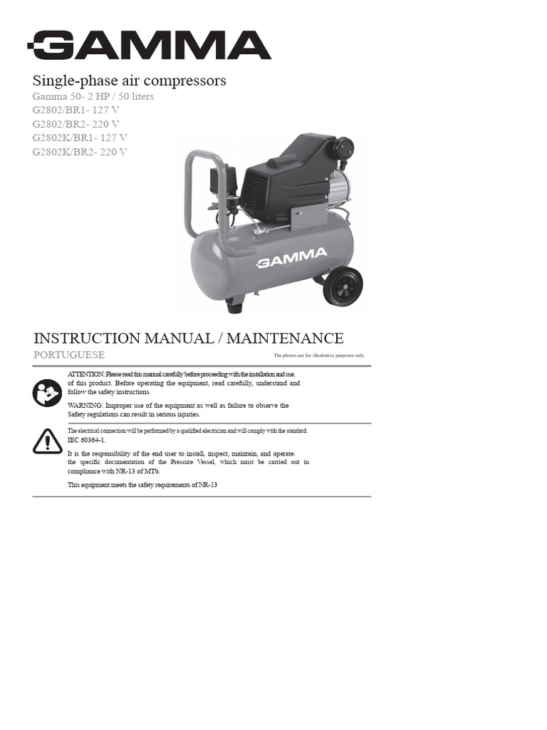 Gamma 50 Single-Phase Air Compressor Manual | PDF | Valve | Personal ...