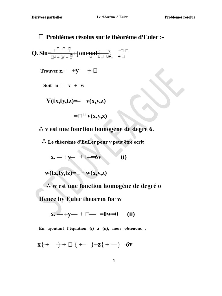 Dérivées Partielles et Théorème d'Euler | PDF | Mathématiques | Analyse ...