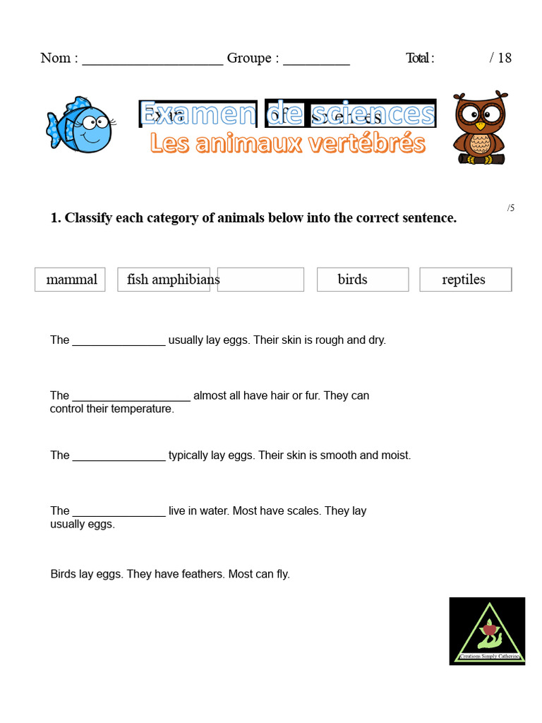 Exam On Vertebrate Animal Sciences | PDF