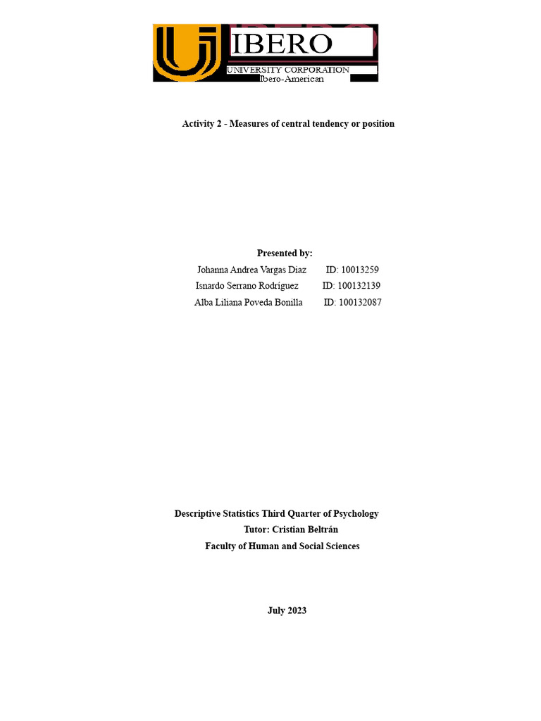Activity 2 - Measures of Position or Central Tendency | PDF | Data ...