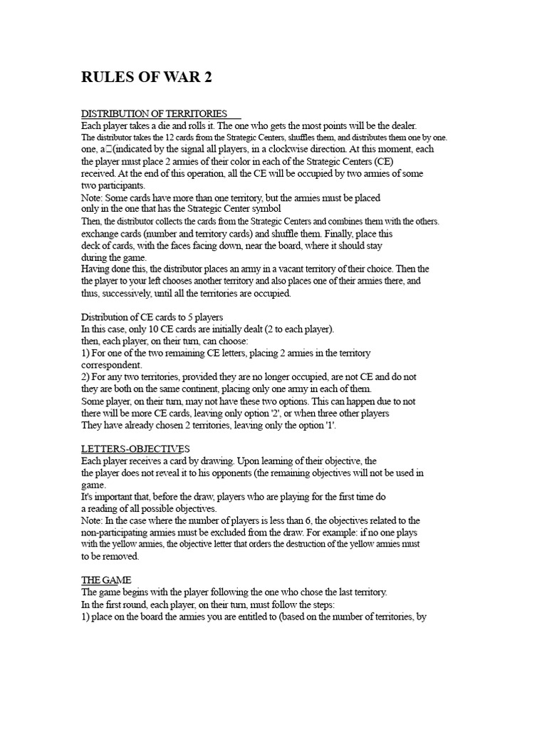 WAR 2 Rules (WAR II Manual) | PDF