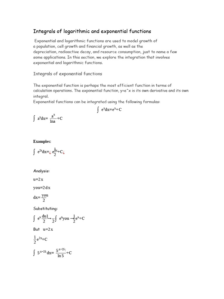 Integrals of Logarithmic and Exponential Functions | PDF | Exponential ...