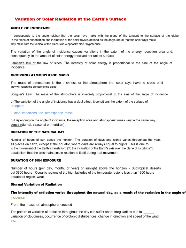 Variation of Solar Radiation at The Earth's Surface | PDF | Equator | Earth