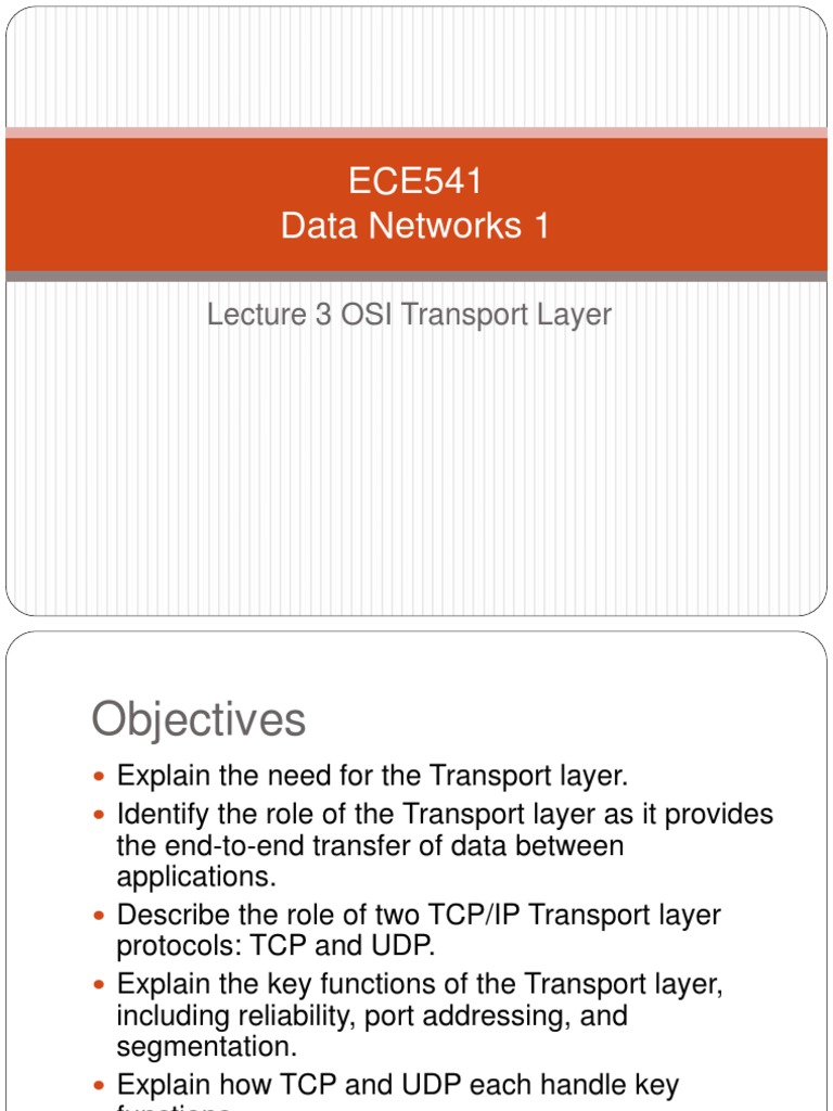 ECE541 Data Networks 1: Lecture 3 OSI Transport Layer | PDF | Transmission Control Protocol ...