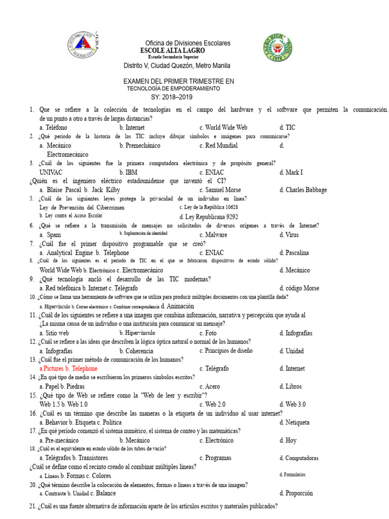 Examen Del Primer Trimestre de Emtech | PDF | Internet | Red mundial