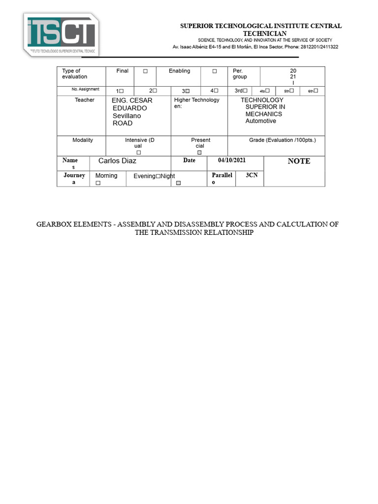 Transmission Box Elements - Assembly and Disassembly Process and ...