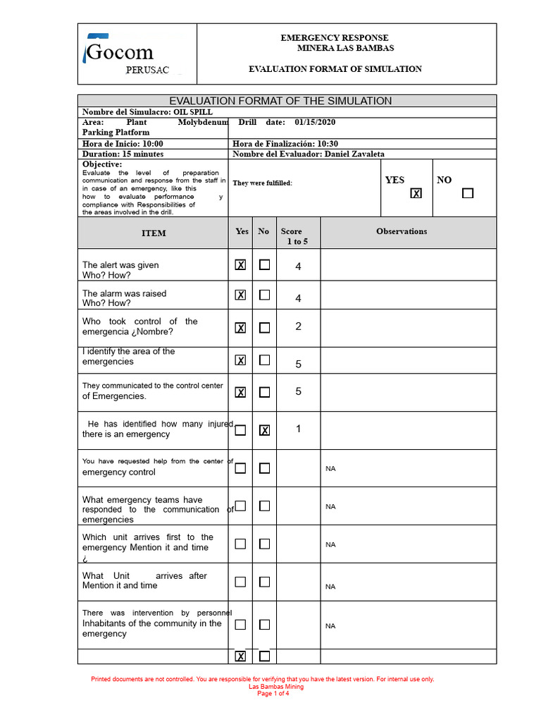 Oil Spill Emergency Drill Evaluation | PDF