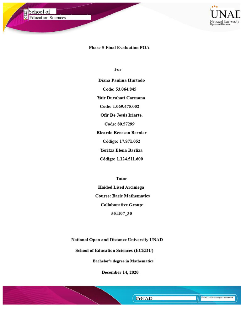 Phase 5-Final Evaluation POA (1) | PDF | Area | Equations
