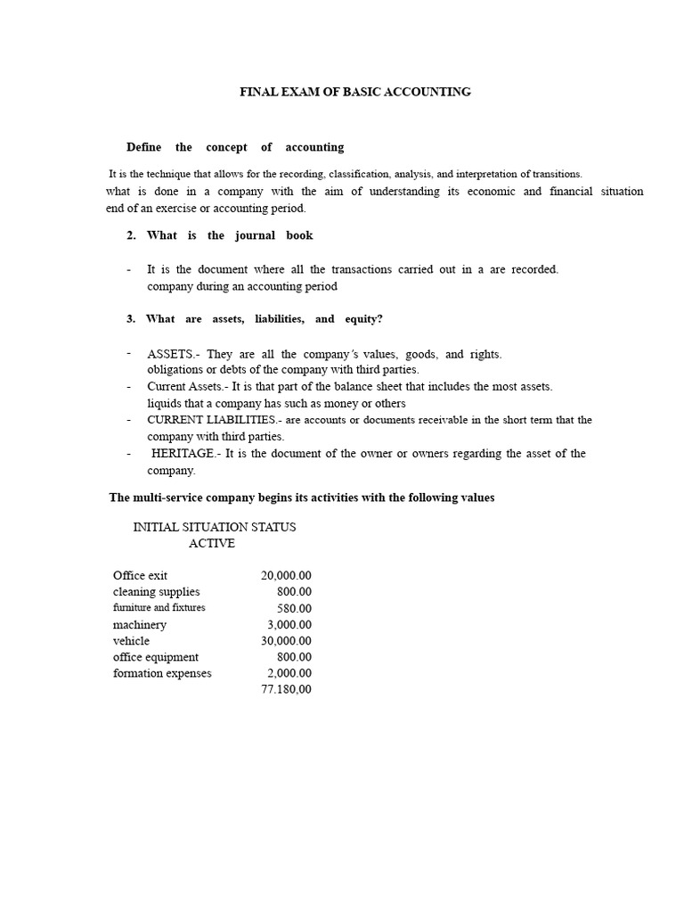 Final Exam in Basic Accounting | PDF | Equity (Finance) | Financial ...