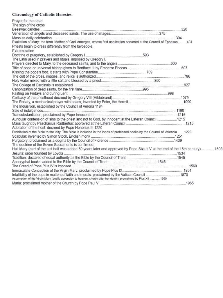 History of Catholic Heresies Timeline | PDF | Catholic Church | Pope
