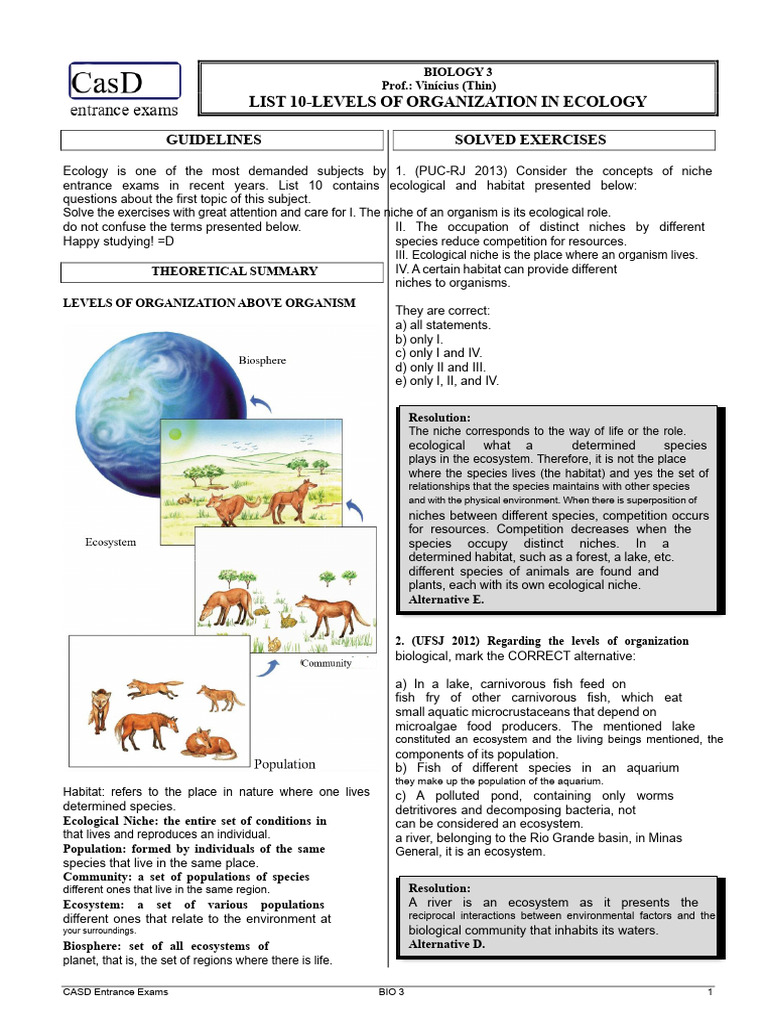 List 10 - Levels of Organization in Ecology PDF | PDF | Ecology ...