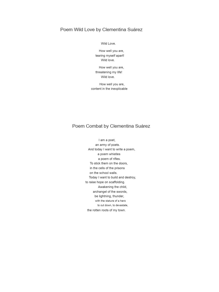 Wild Love Poem by Clementina Suárez | PDF