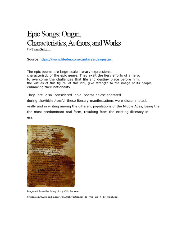 Epic Songs: Origins and Characteristics | PDF | Poetry | Epic Poetry
