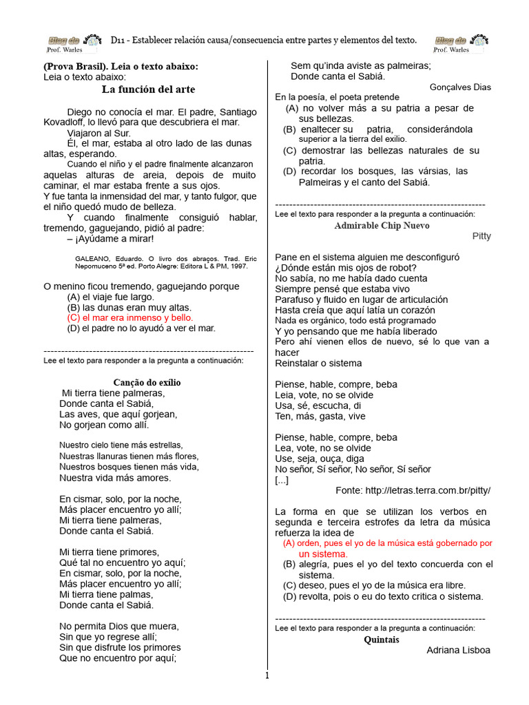 D11 9º Año L.P BLOG Del Prof. Warles | PDF | café