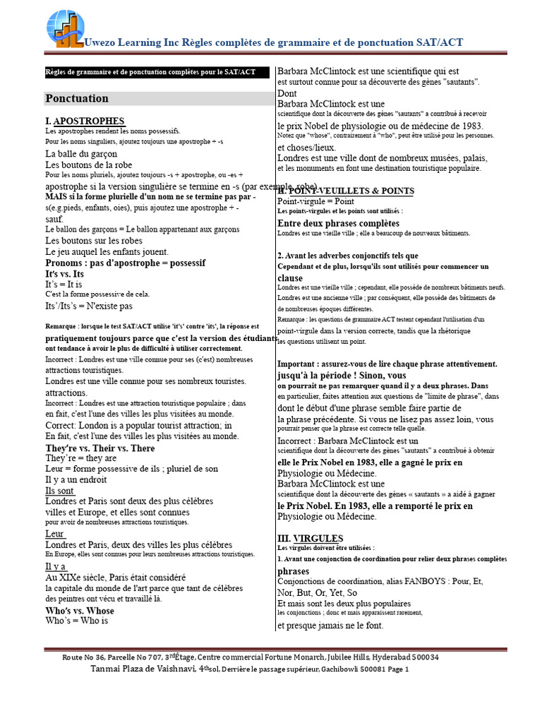 Règles de grammaire SAT/ACT détaillées | PDF | Phrase | Clause