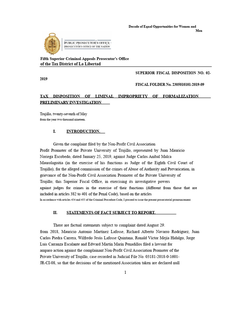 (Case No. 09-2019) DISPOSITION No. 02-2019 LIMINAL FILE PREVARICATION ...