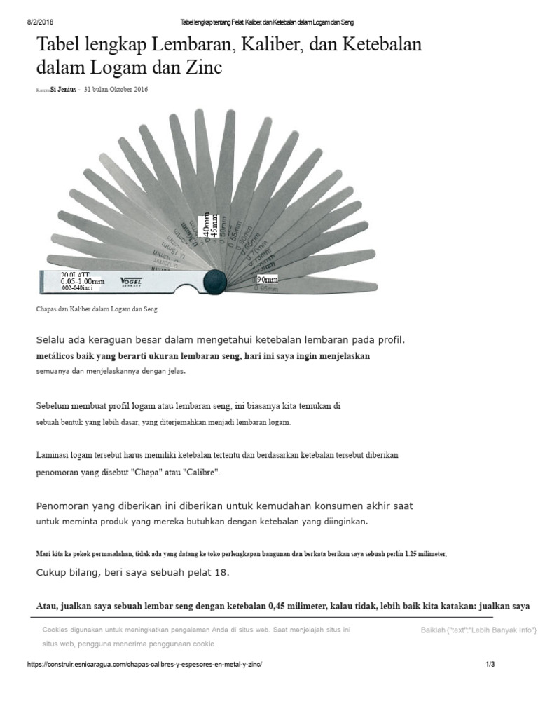 Tabel Lengkap Pelat, Caliber Dan Ketebalan Dalam Logam Dan Seng | PDF