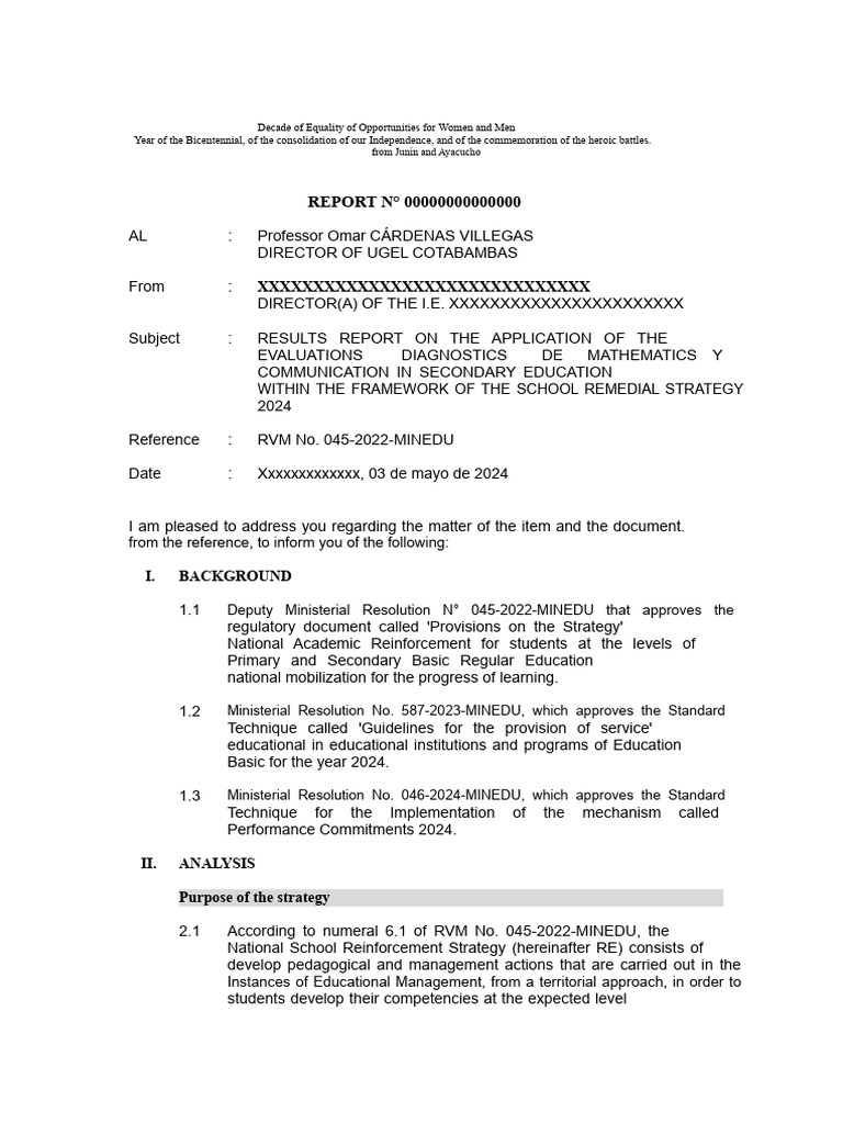 Format for Diagnostic Evaluation Results Report (2) | PDF | Learning ...