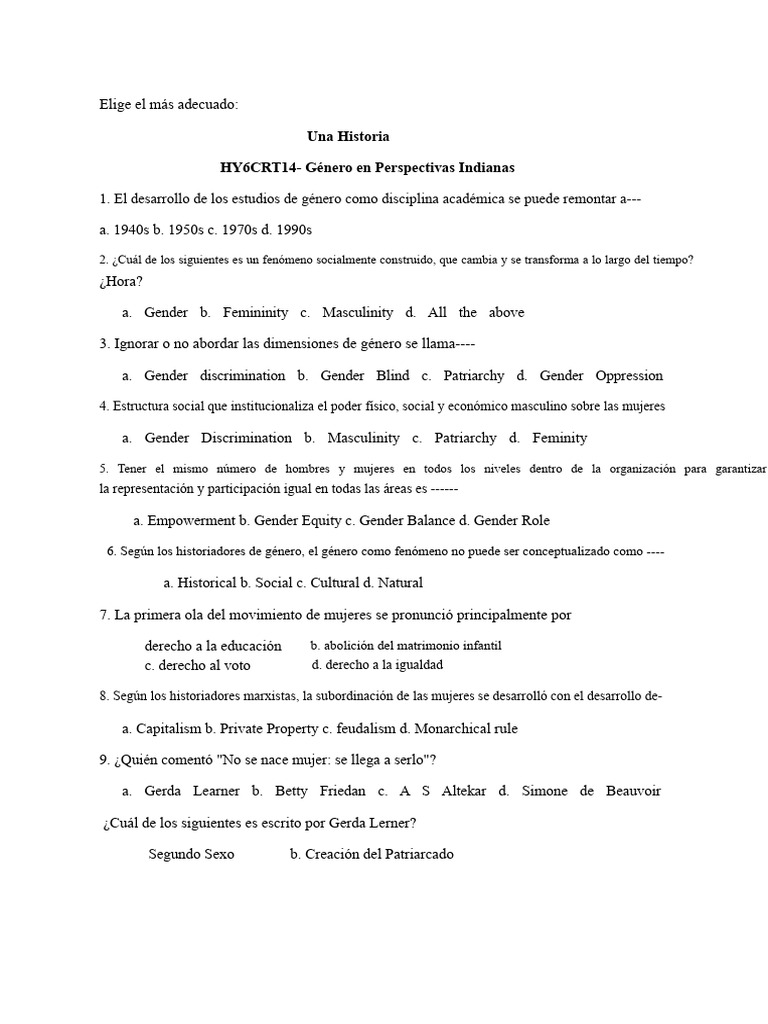 Género MCQ | PDF | Estudios de género | Género