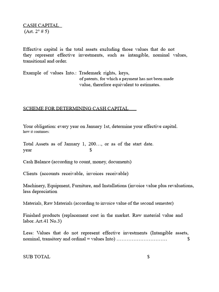 Understanding Cash Capital Calculation | PDF