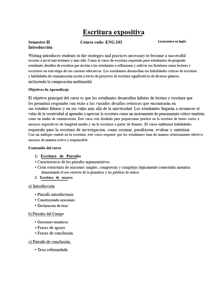 Curso de Escritura Expositiva ENG.102 | PDF
