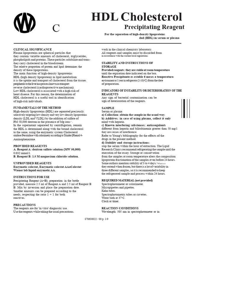 HDL Reactive Precipitating Cholesterol Sp | PDF | Lipoprotein | High ...