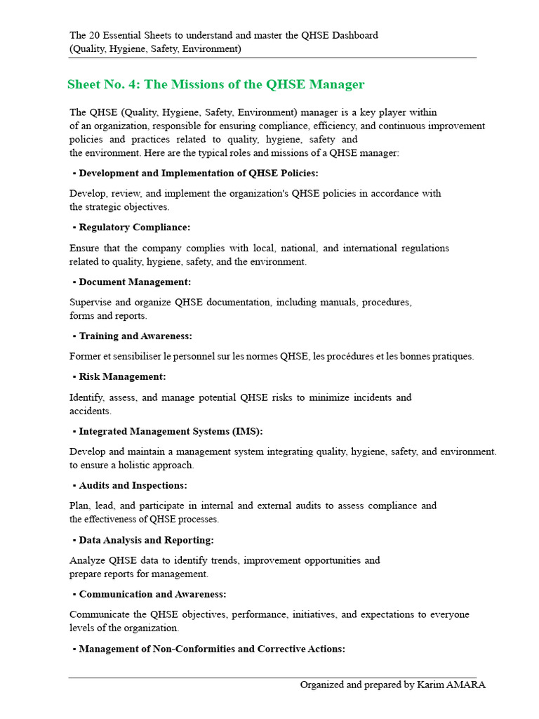 SHEET 4_The responsibilities of the QHSE manager | PDF | Regulatory ...
