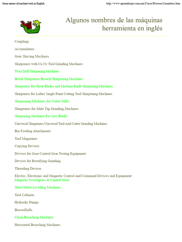 Some Names of Machine Tools in English | PDF | Grinding (Abrasive ...