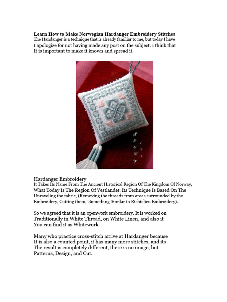 Learn Techniques Stitches Norwegian Embroidery Hardanger | PDF ...