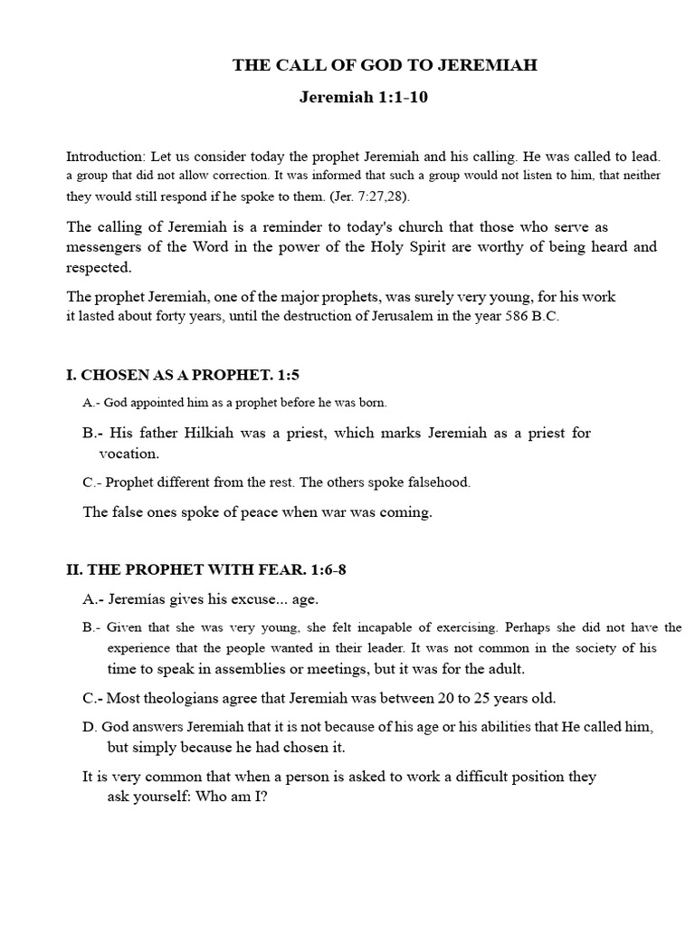 Jeremiah's Divine Calling Explained | PDF | Jeremiah | Prophet