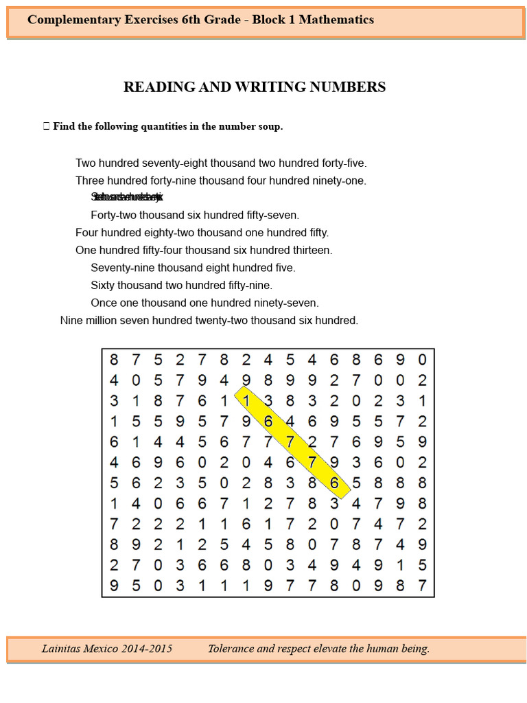6th Grade Block 1 Complementary Exercises | PDF