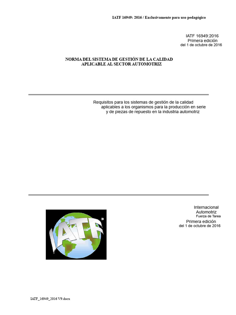 Norma IATF - 16949 - 2016 V9F | PDF | Calidad (comercial) | Sistema de ...