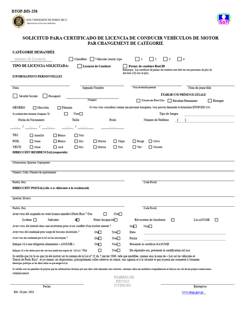 Demande de permis de conduire à Porto Rico | PDF | Permis de conduire ...