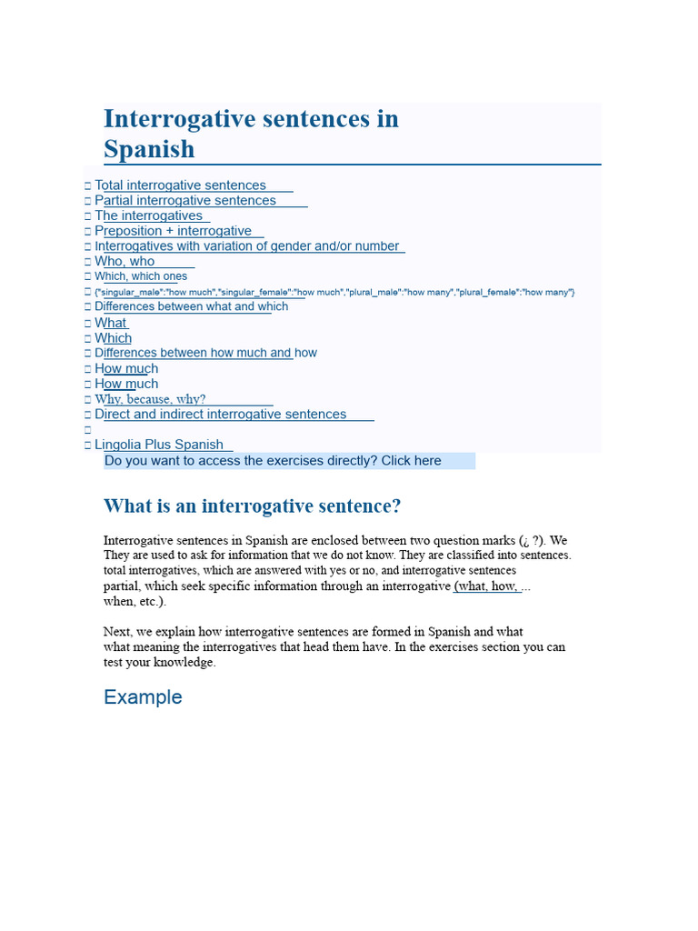Interrogative sentences in Spanish | PDF | Question | Pronoun