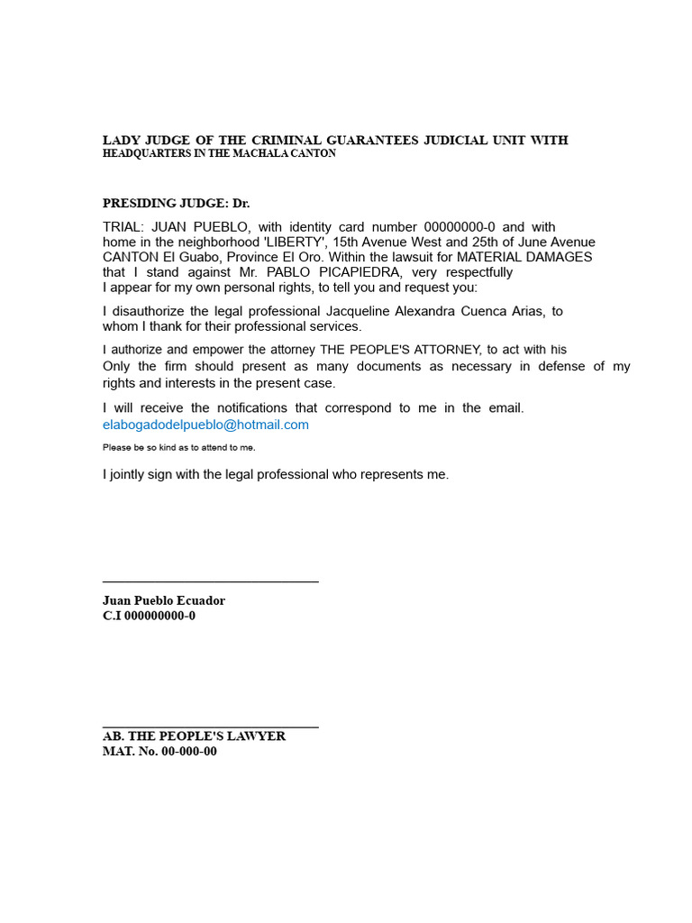 Juan Pueblo Legal Authorization Document | PDF